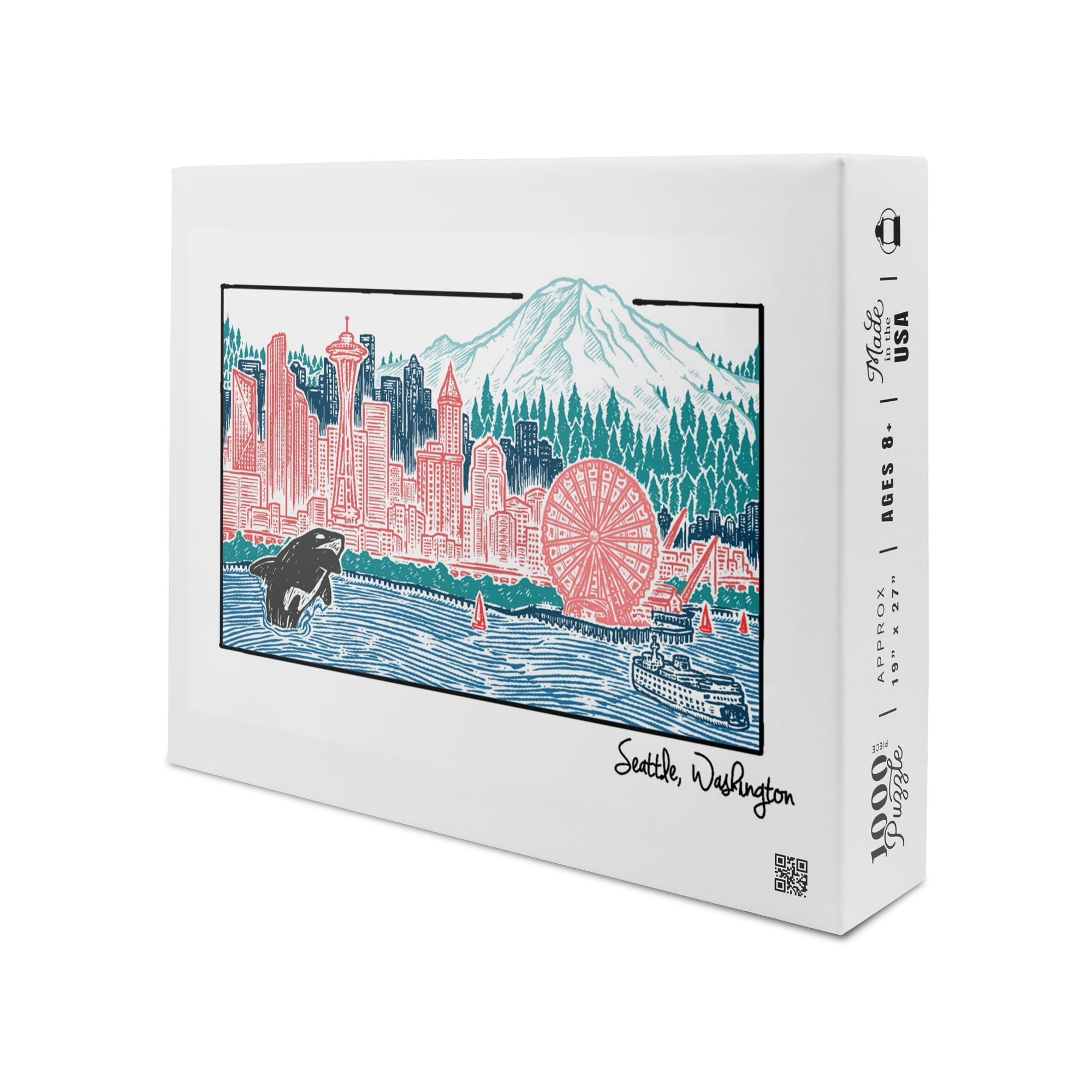 Seattle, Washington, Skyline, Red and Green (1000 Piece Puzzle, Size ...