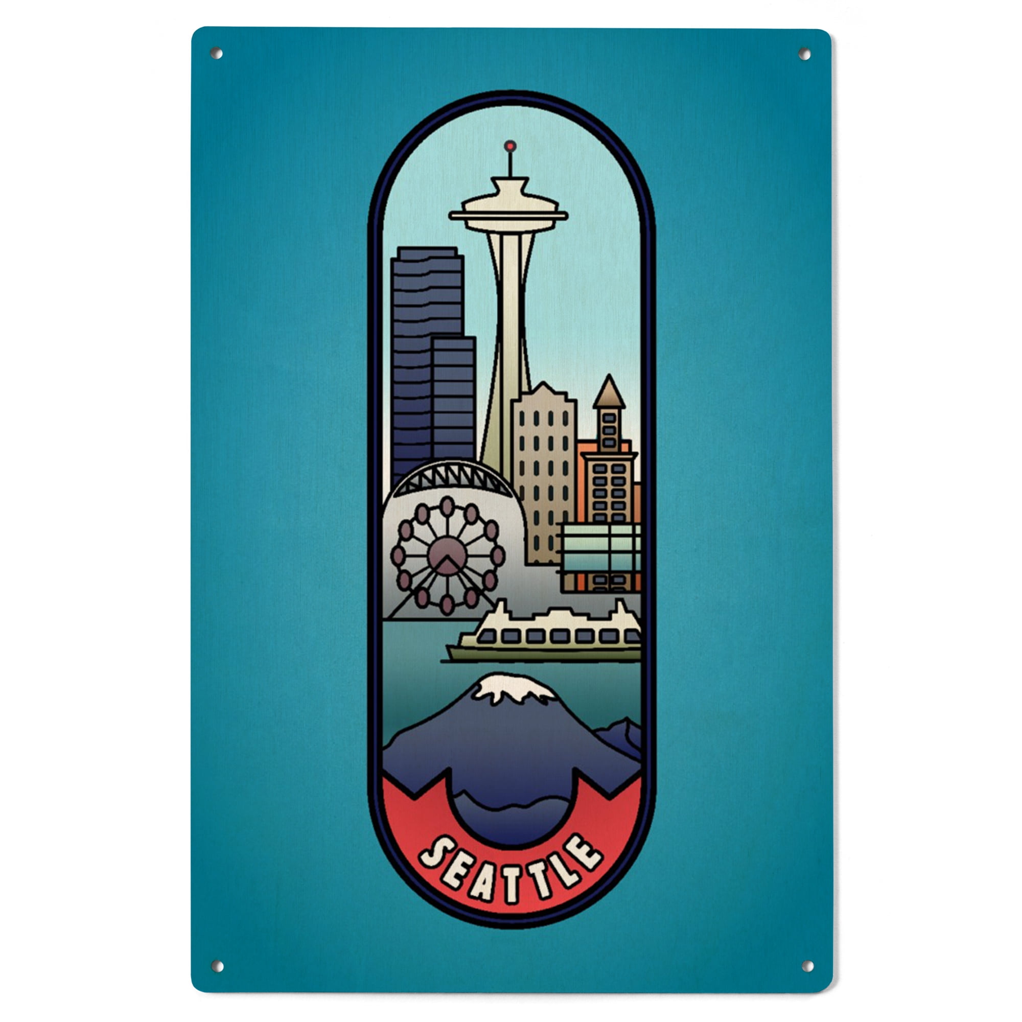 Seattle, Washington, Skyline, Vector Line, Contour Birch Wood Wall Sign ...