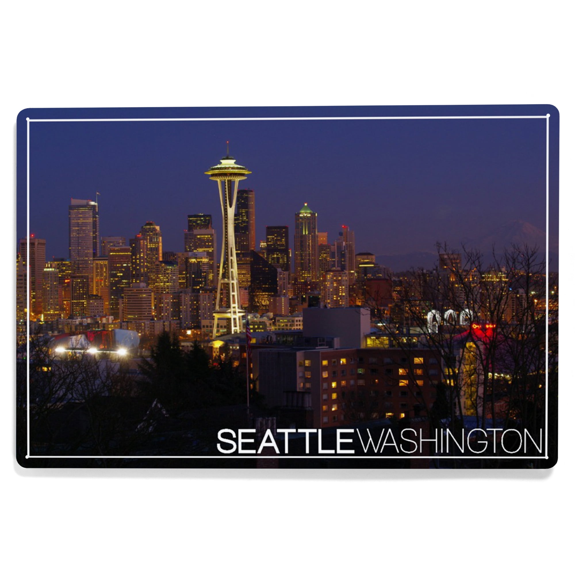 Seattle, Washington, Skyline and Rainier at Night, Photography (12x18 ...