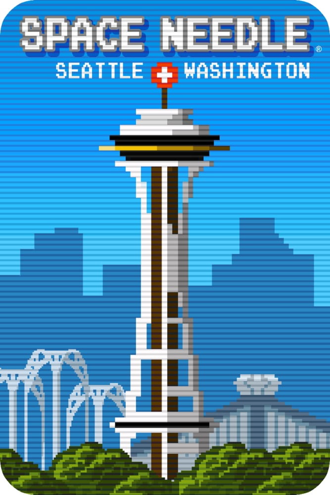 Seattle, Washington, Space Needle, 8-Bit Retro Video Game (24x36 Giclee ...