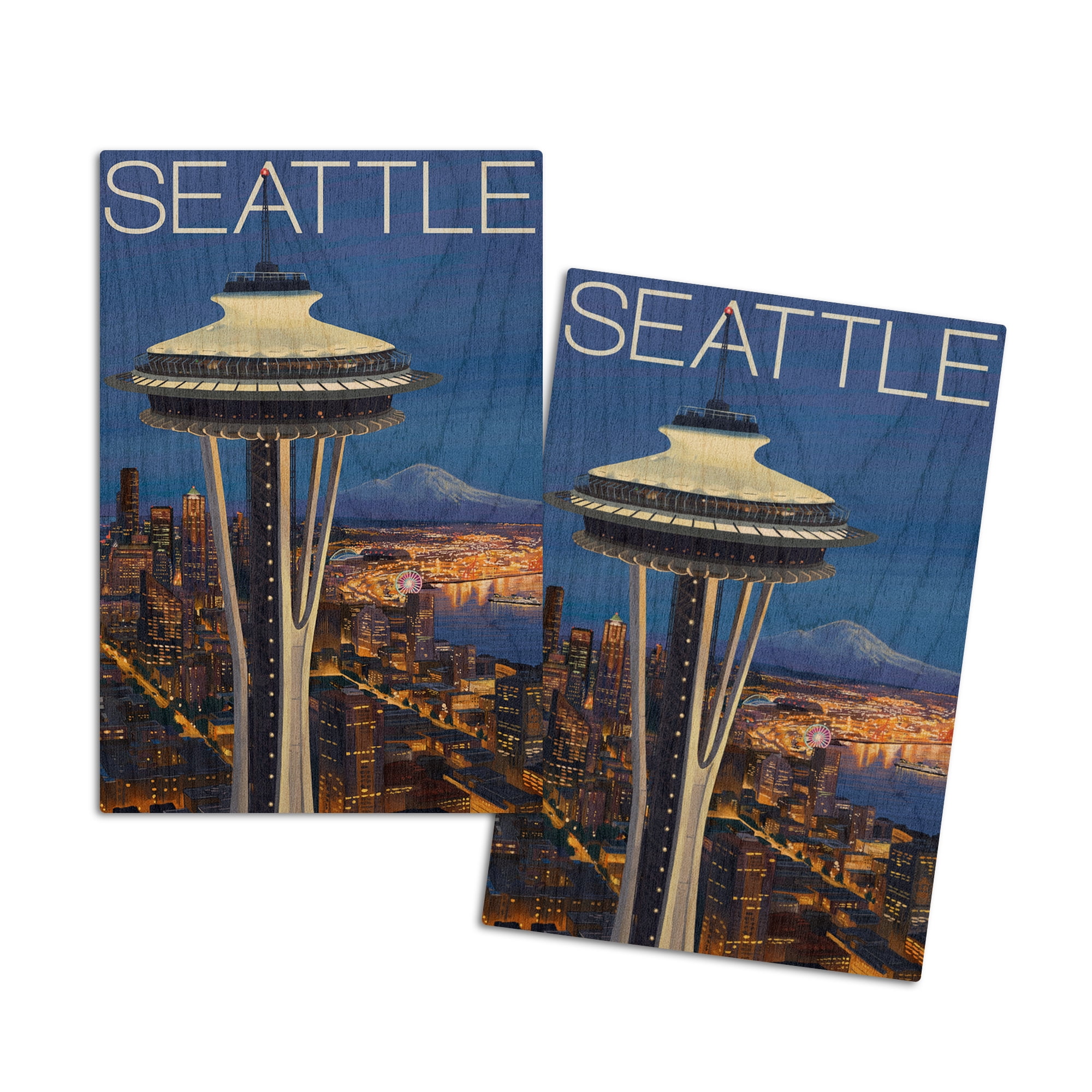Seattle, Washington, Space Needle Aerial View (4x6 Birch Wood Postcards ...