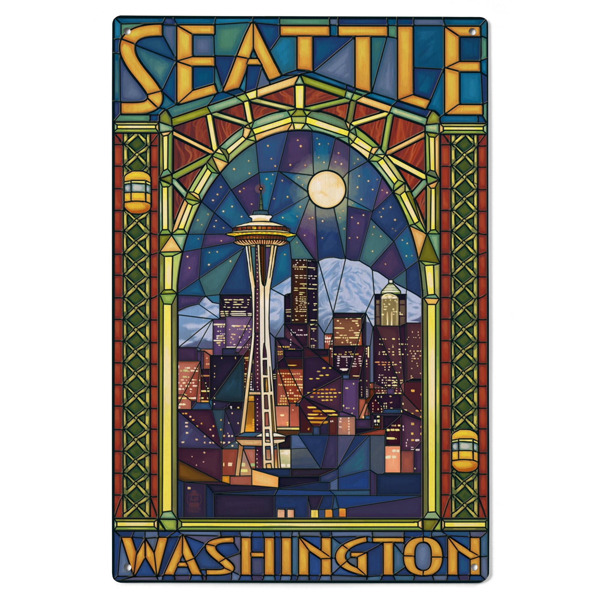 Seattle, Washington, Stained Glass Window Birch Wood Wall Sign (6x9 ...