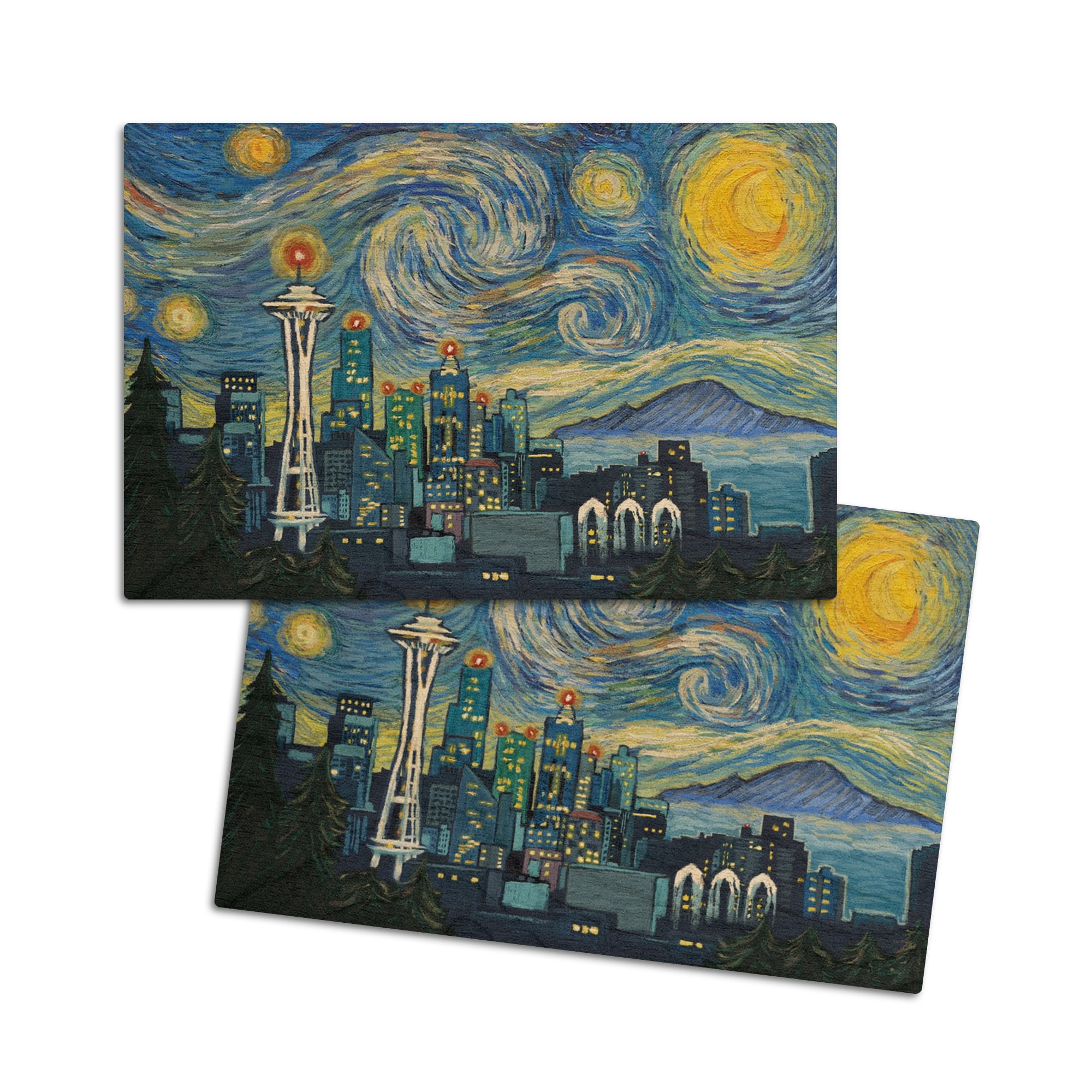 Seattle, Washington, Starry Night City Series (4x6 Birch Wood Postcards ...