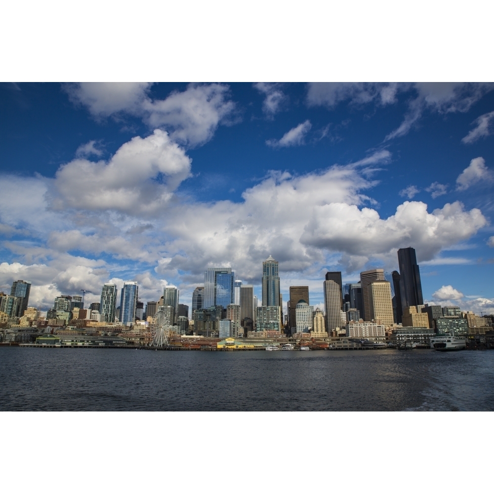 Seattle Washington State. Skyline and waterfront with a ferry boat ...