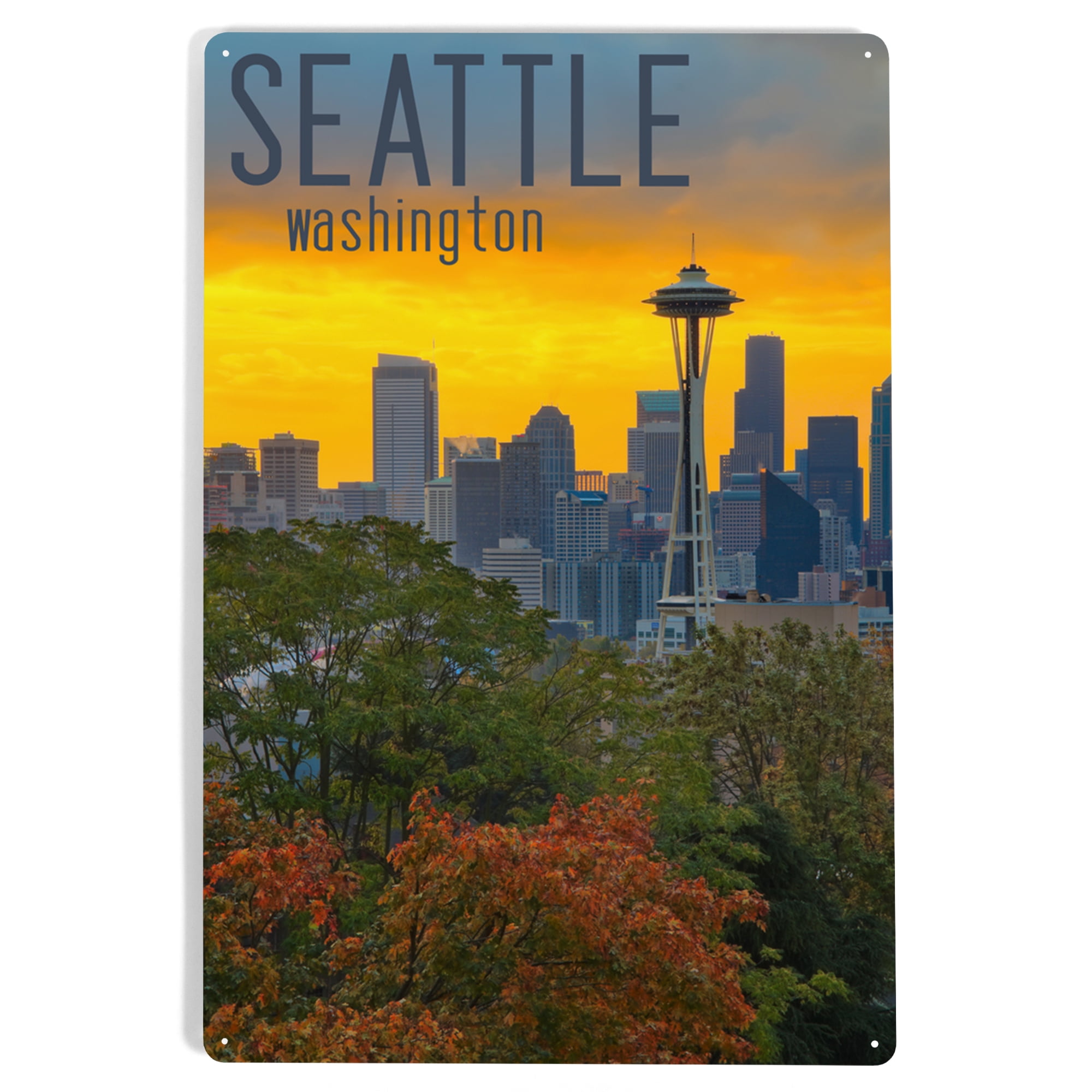 Seattle, Washington, Sunrise over City (12x18 Aluminum Art, Indoor ...