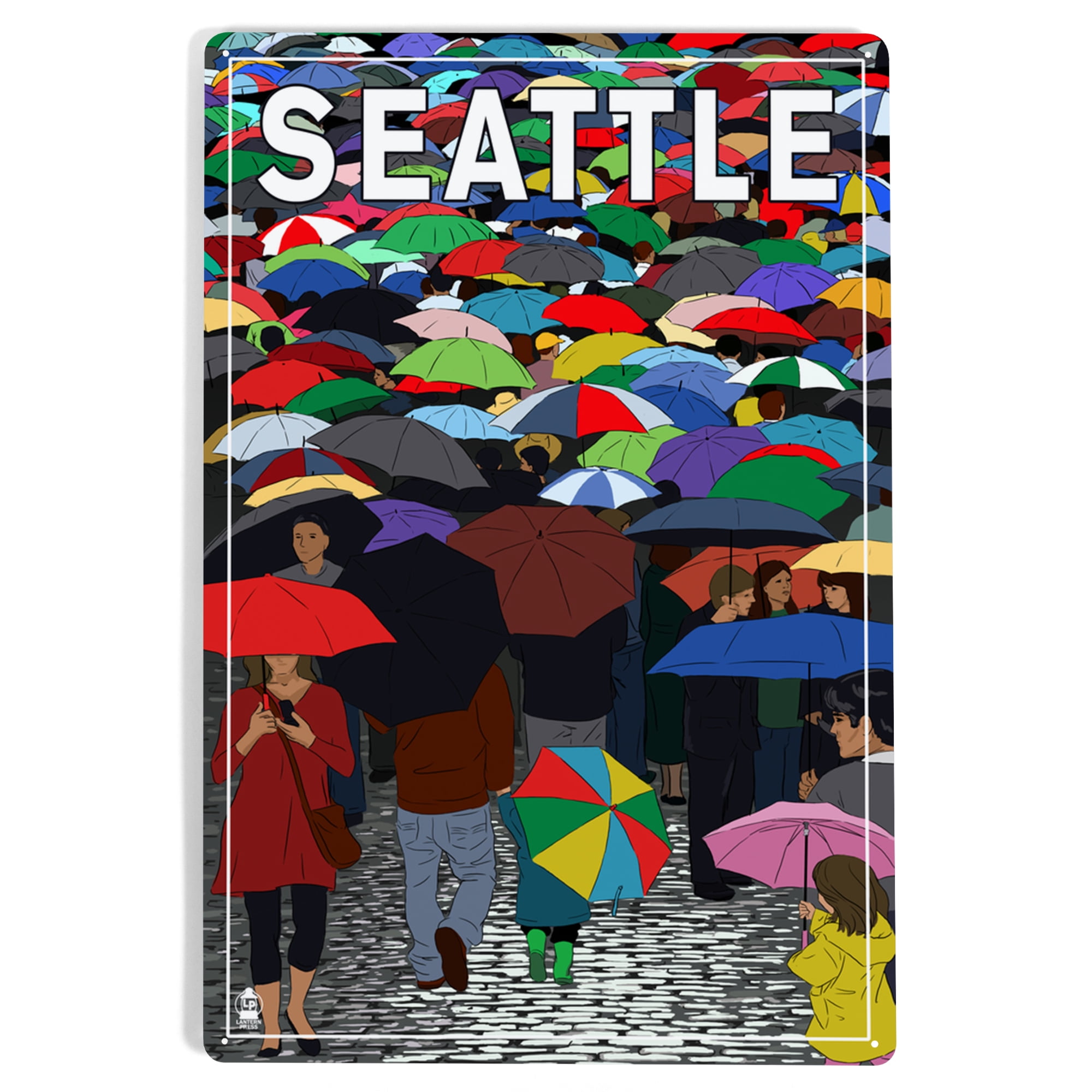Seattle, Washington, Umbrellas (12x18 Aluminum Art, Indoor Outdoor ...
