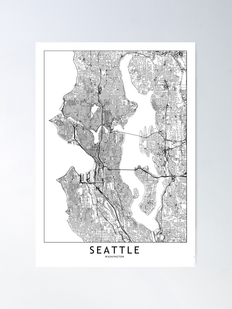Seattle White Map Poster - Walmart.com