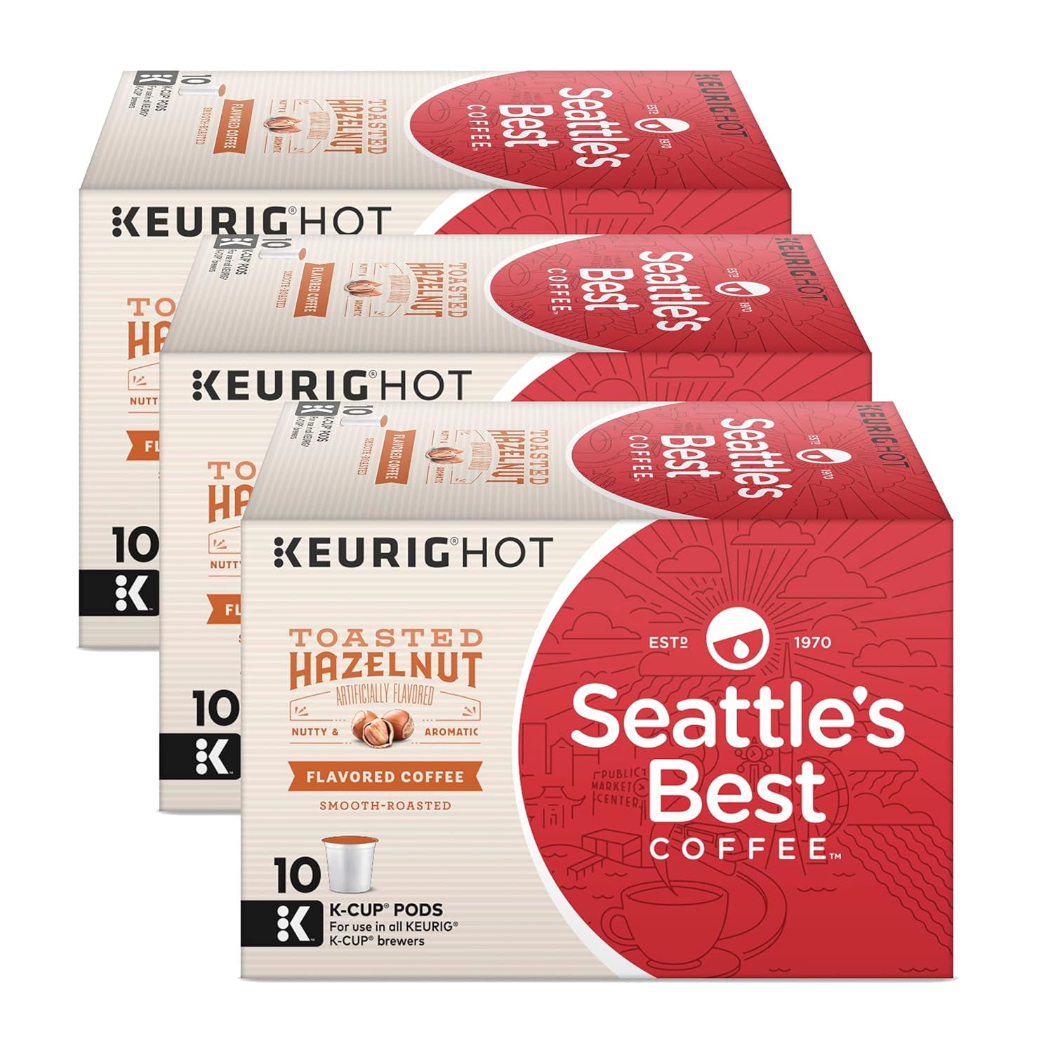 Seattle’s Best Coffee K-Cups, Toasted Hazelnut - Smooth Roasted Flavored Ground Coffee, 10 K-Cup ...