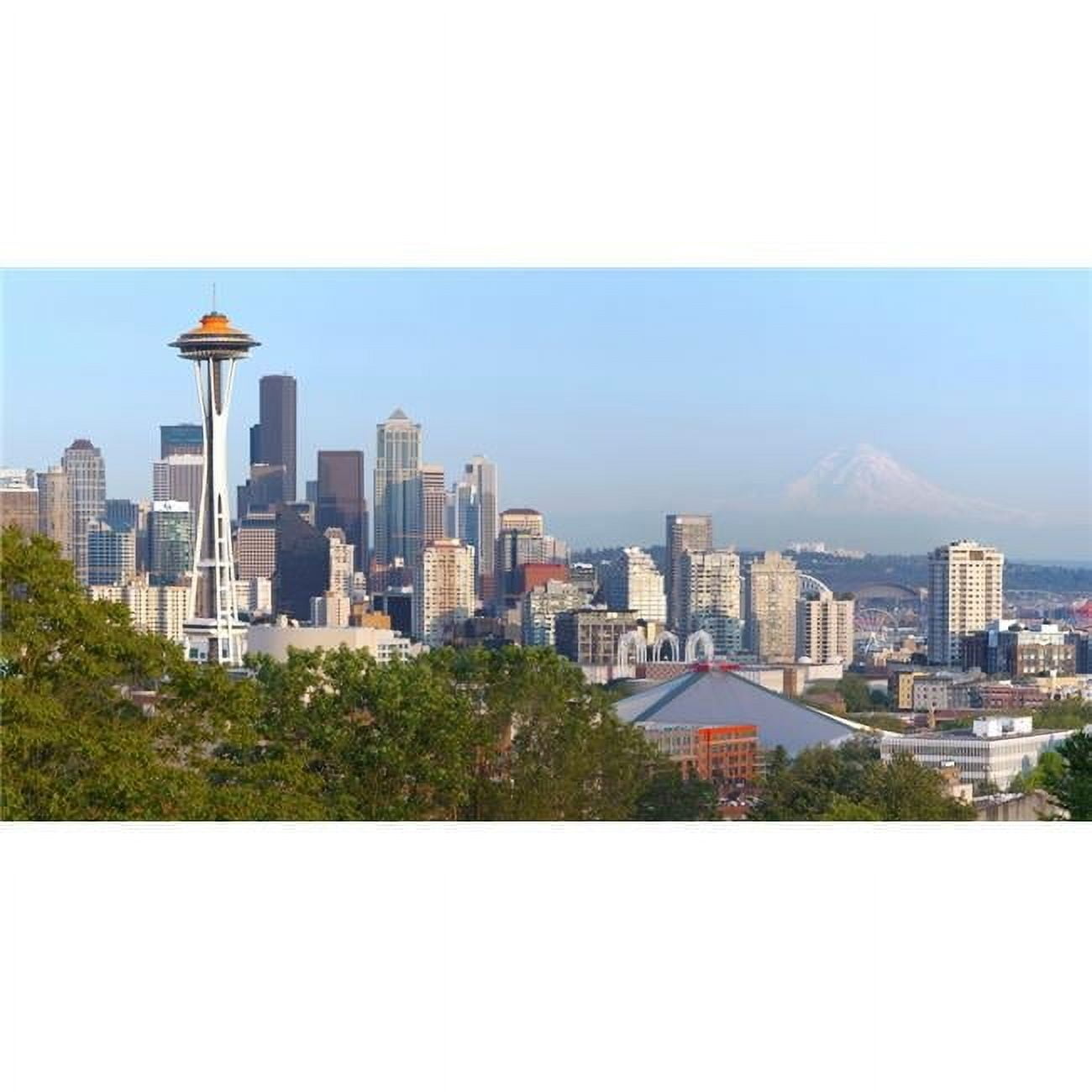 Seattle skyline at sunset and Mt Rainier in background King County ...