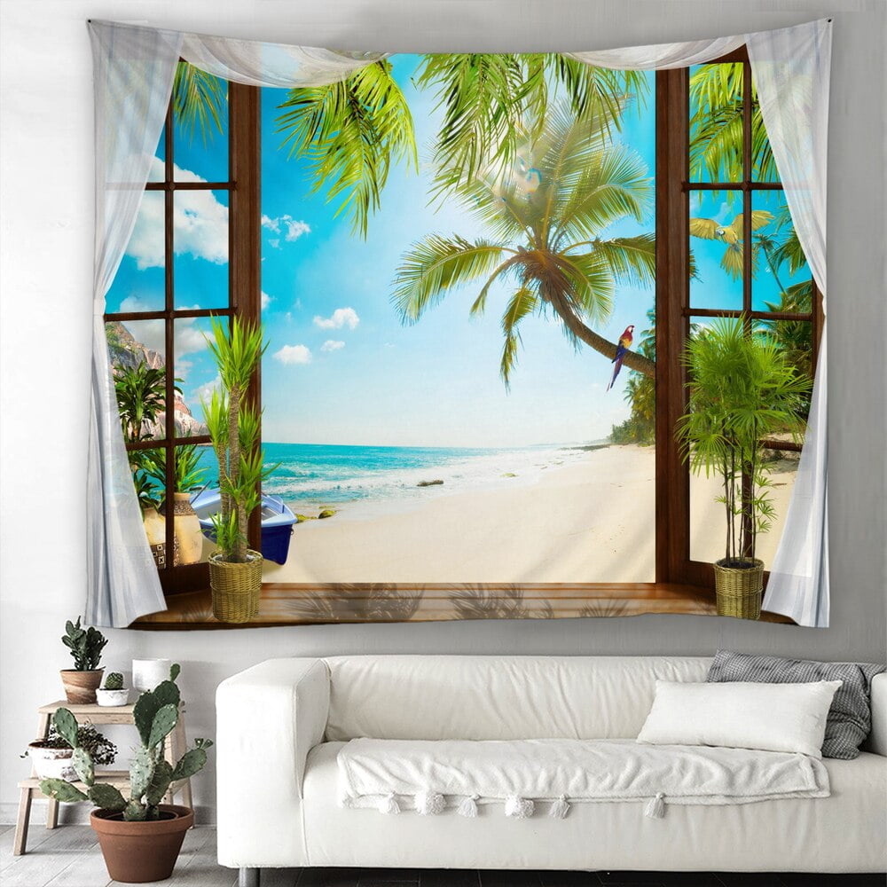 Seaview Landscape Tapestry Sea Coconut Tree Wall Hanging Beach ...