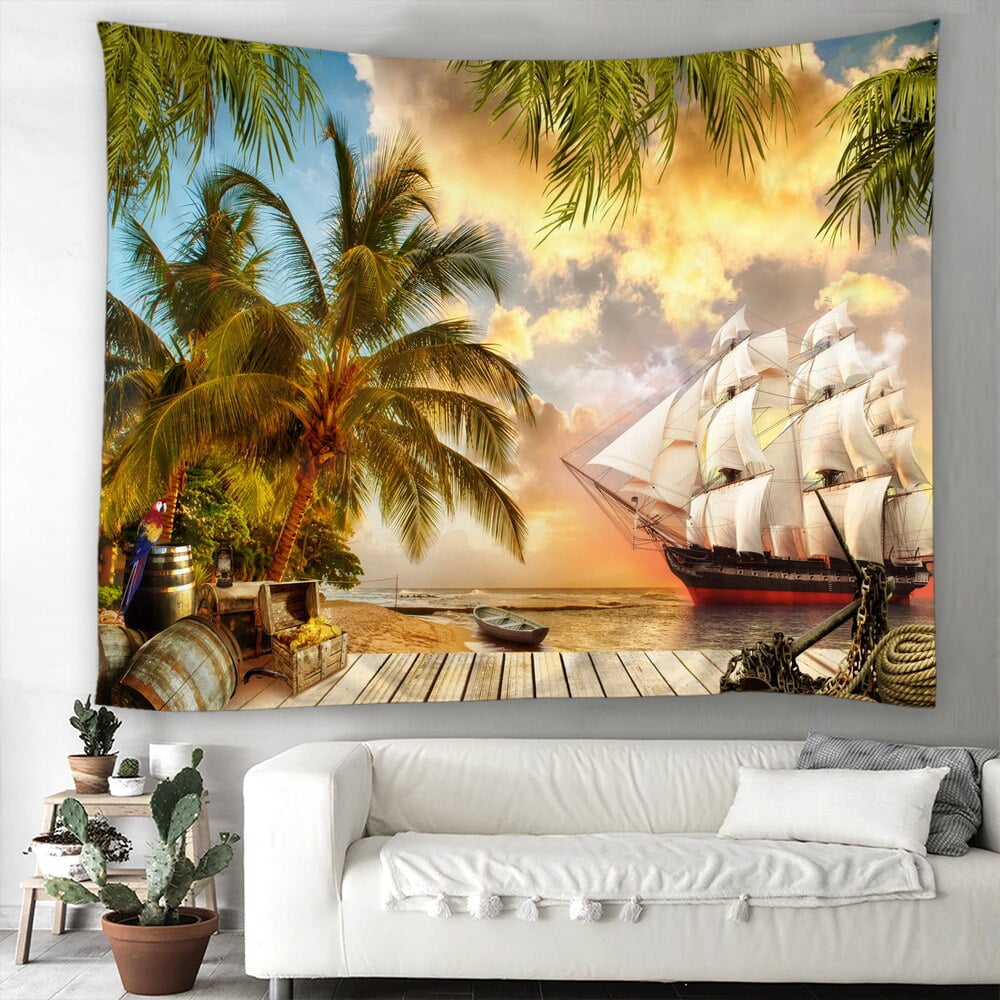 Seaview Landscape Tapestry Sea Coconut Tree Wall Hanging Beach ...