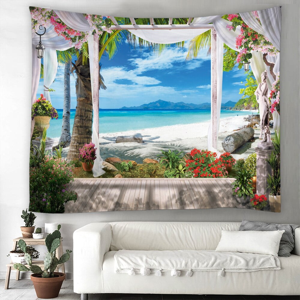 Seaview Landscape Tapestry Sea Coconut Tree Wall Hanging Beach ...