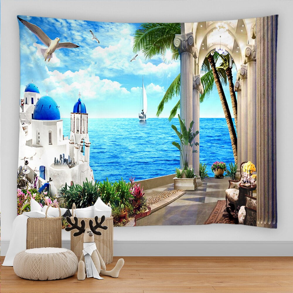 Seaview Landscape Tapestry Sea Coconut Tree Wall Hanging Beach ...