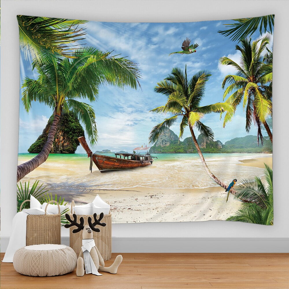 Seaview Room Tapestry Sea Coconut Tree Wall Hanging Beach Tapestries 3D ...