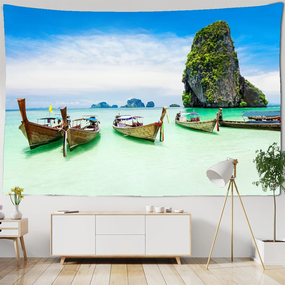 Seaview landscape Tapestry Sea Coconut Tree Wall Hanging Beach ...