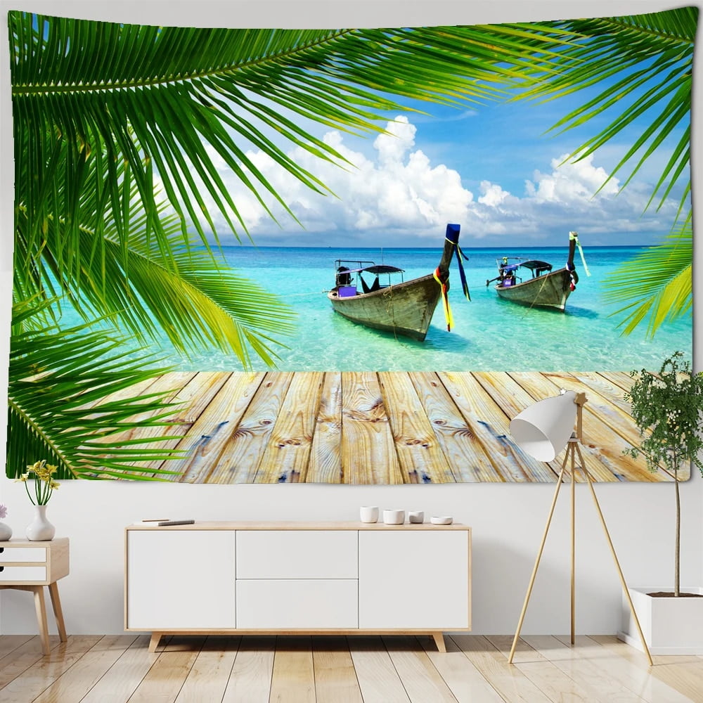Seaview landscape Tapestry Sea Coconut Tree Wall Hanging Beach ...