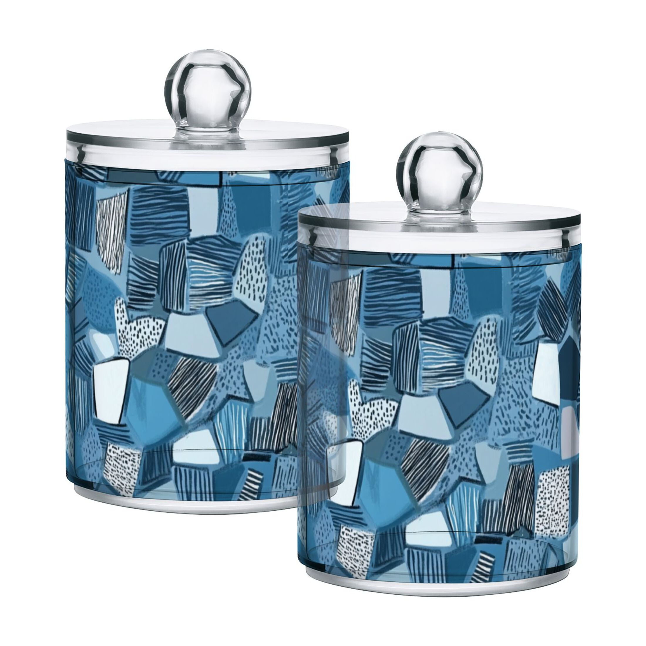 Seawater Colored Modern Pattern Cotton Swabs Cans Translucent Plastic ...