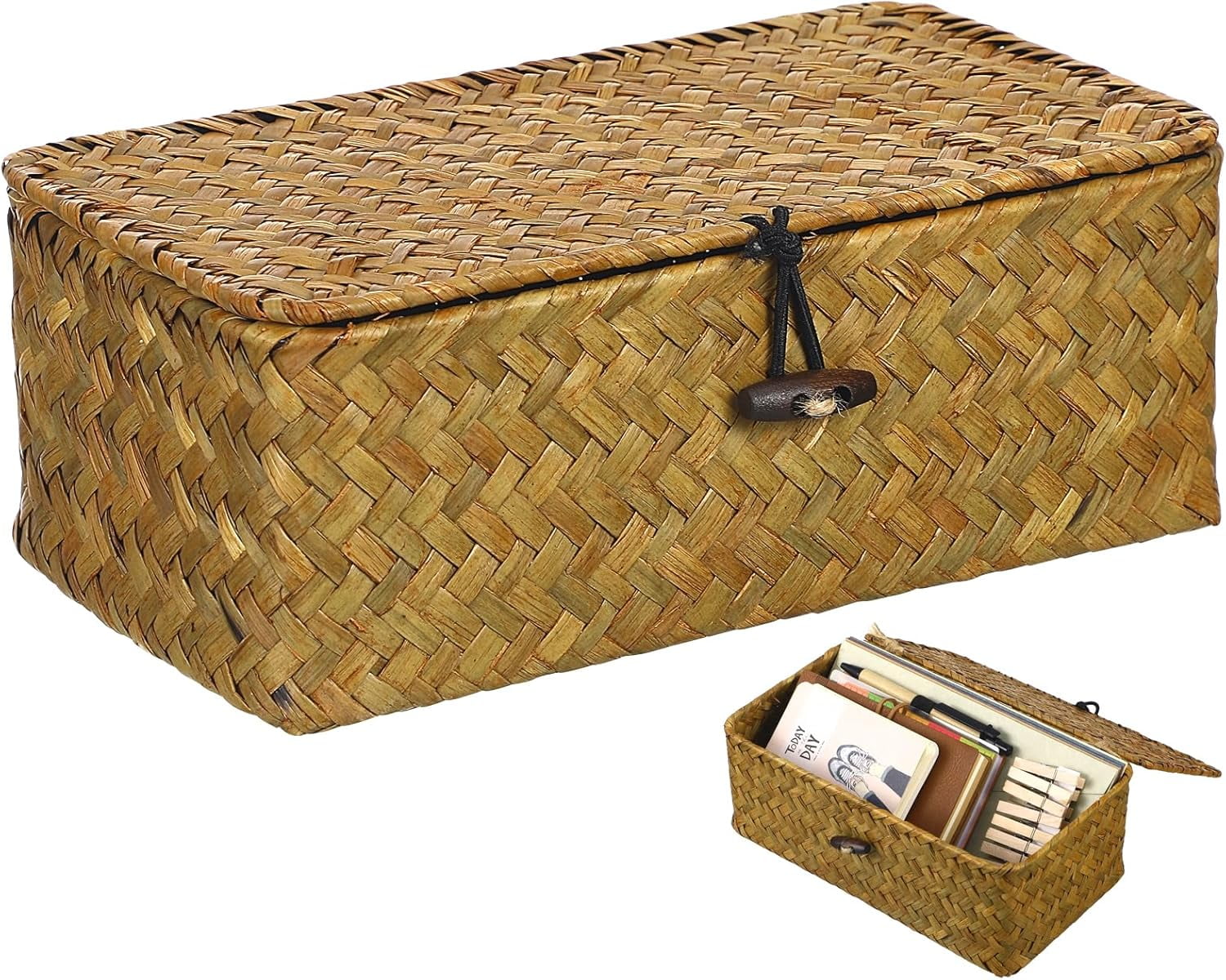 Seaweed Baskets with Lids: Seagrass Storage Woven Basket Straw Desktop ...