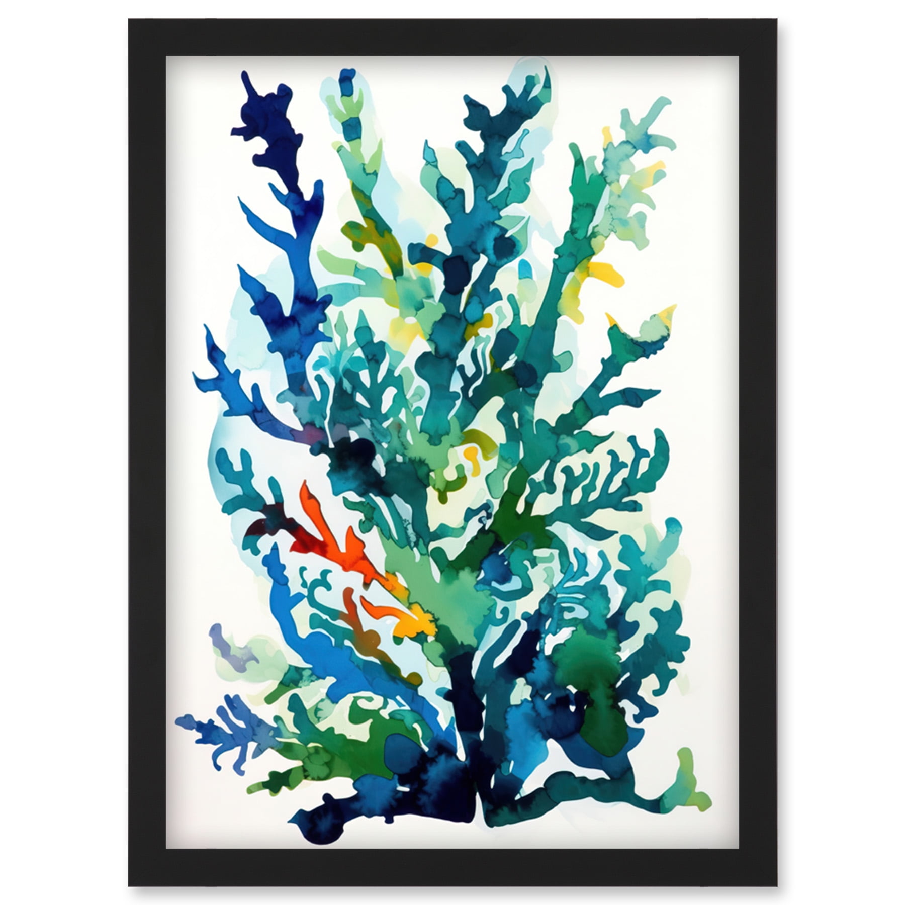 Seaweed Plant Abstract Folk Art Artwork Framed Wall Art Print A4 ...