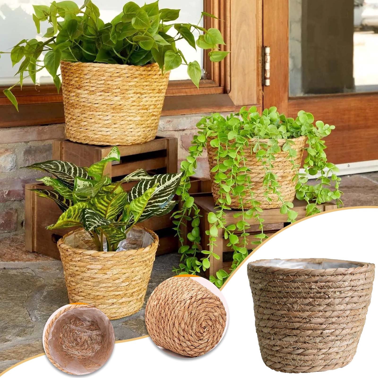 Seaweed Pot Set With Plastic Woven Storage For Indoor And Outdoor Pot ...