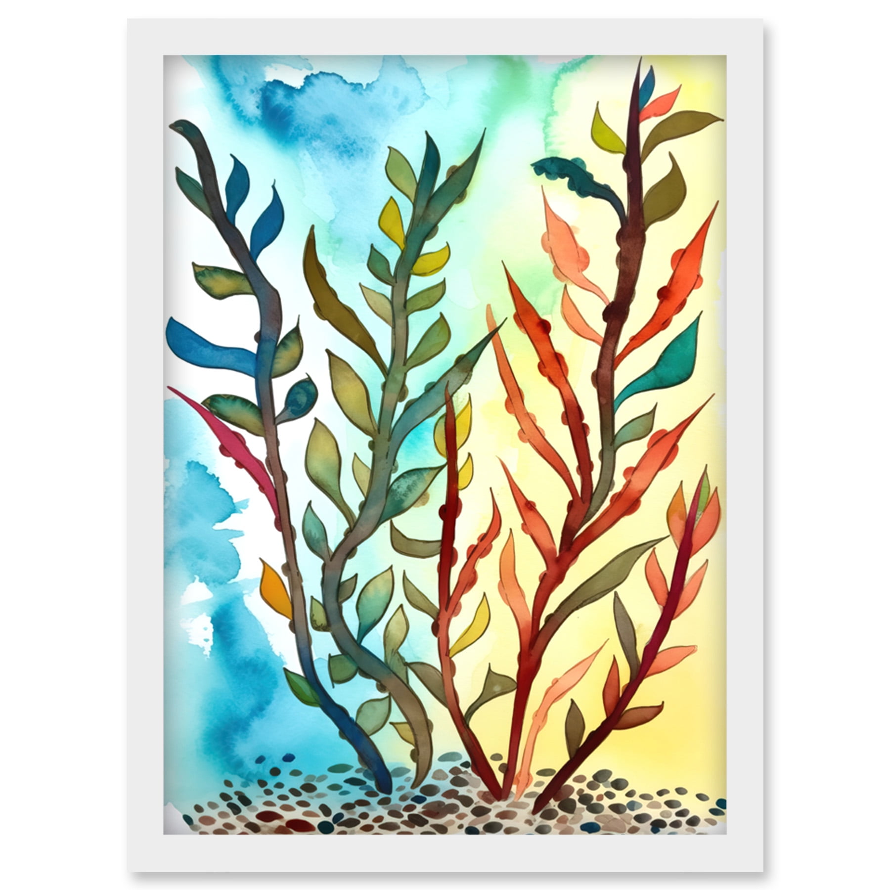 Seaweed Sea Floor Folk Art Artwork Framed Wall Art Print A4 - Walmart.com