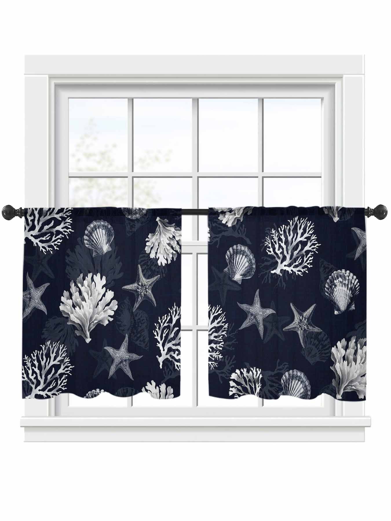 Seaweed Starfish Shell Sheer Curtains 45 inches Long, Coral Marine Life ...