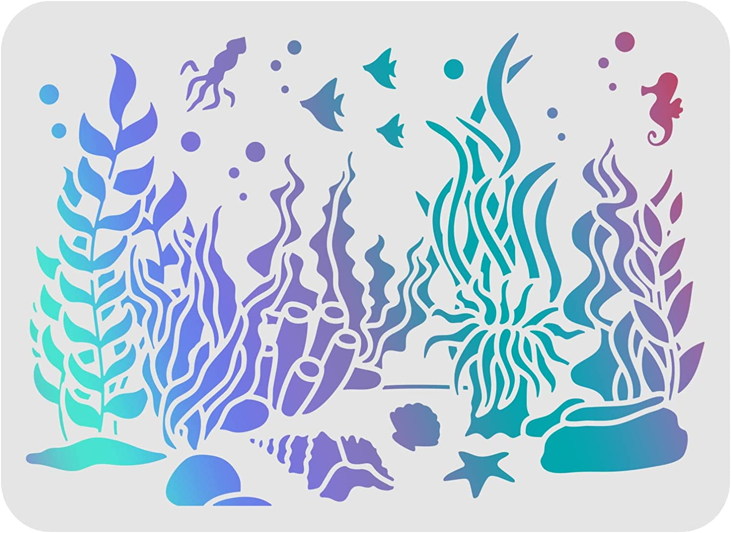 The Underwater World Stencils 29.7x21cm Underwater Stencil Seaweed Drawing Stencil Sea Creatures ...