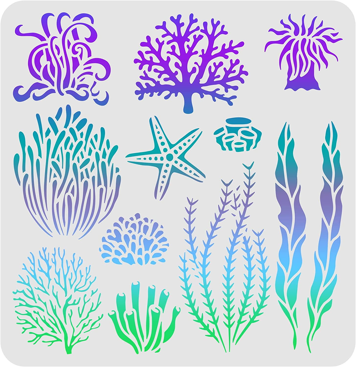 Seaweed Stencil Seagrass Stencil Reusable Coral Drawing Stencil Sea Plant Stencil Sea Creatures ...