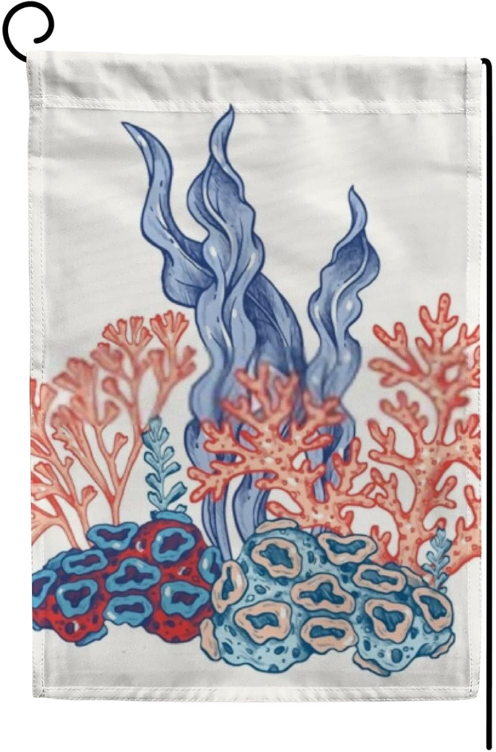 Seaweed Vintage Style Sketch Pink Blue Garden Flag Vertical Double ...