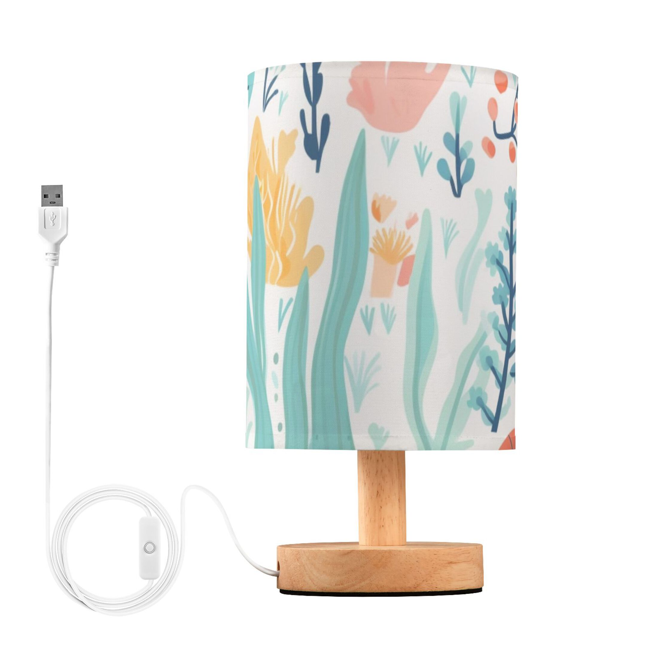 Seaweed and Fishes Bedside Table Lamp LED Warm Lights with USB Charging ...