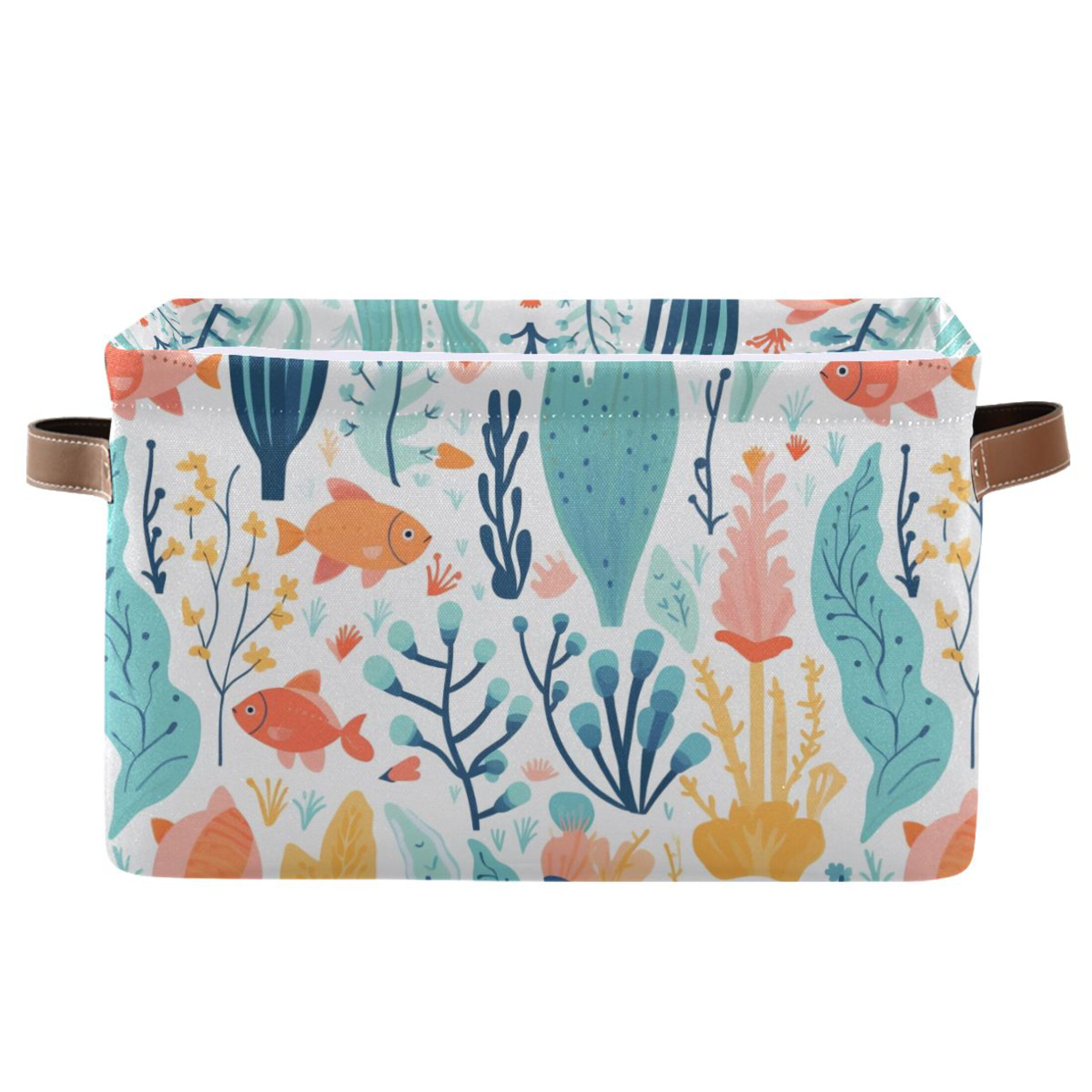 Seaweed and Fishes Storage Basket Large Bin Laundry Boxes Toys Foldable ...