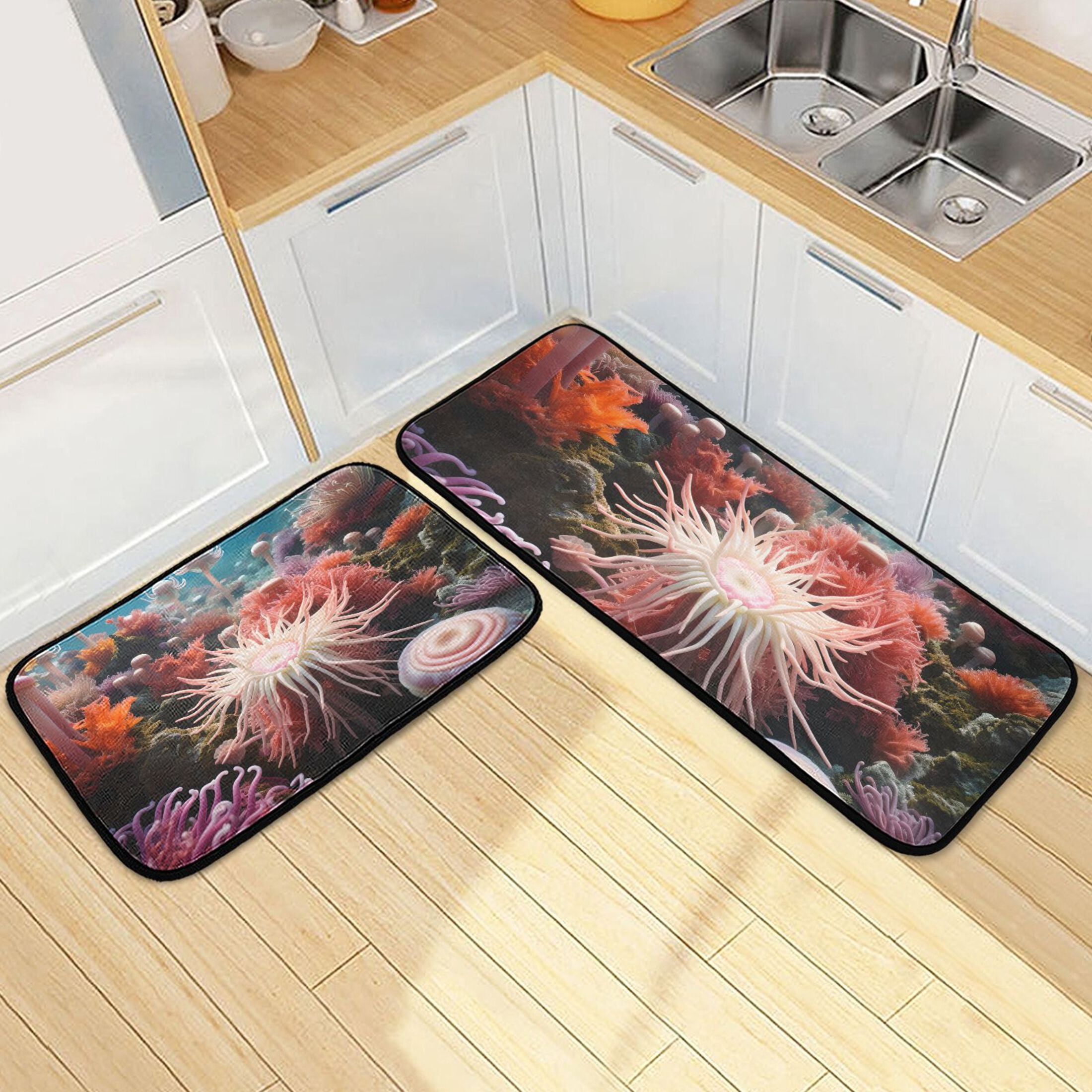 Seaweed in Water Kitchen Rugs Set of 2 Non Slip Floor Foam Mat ...