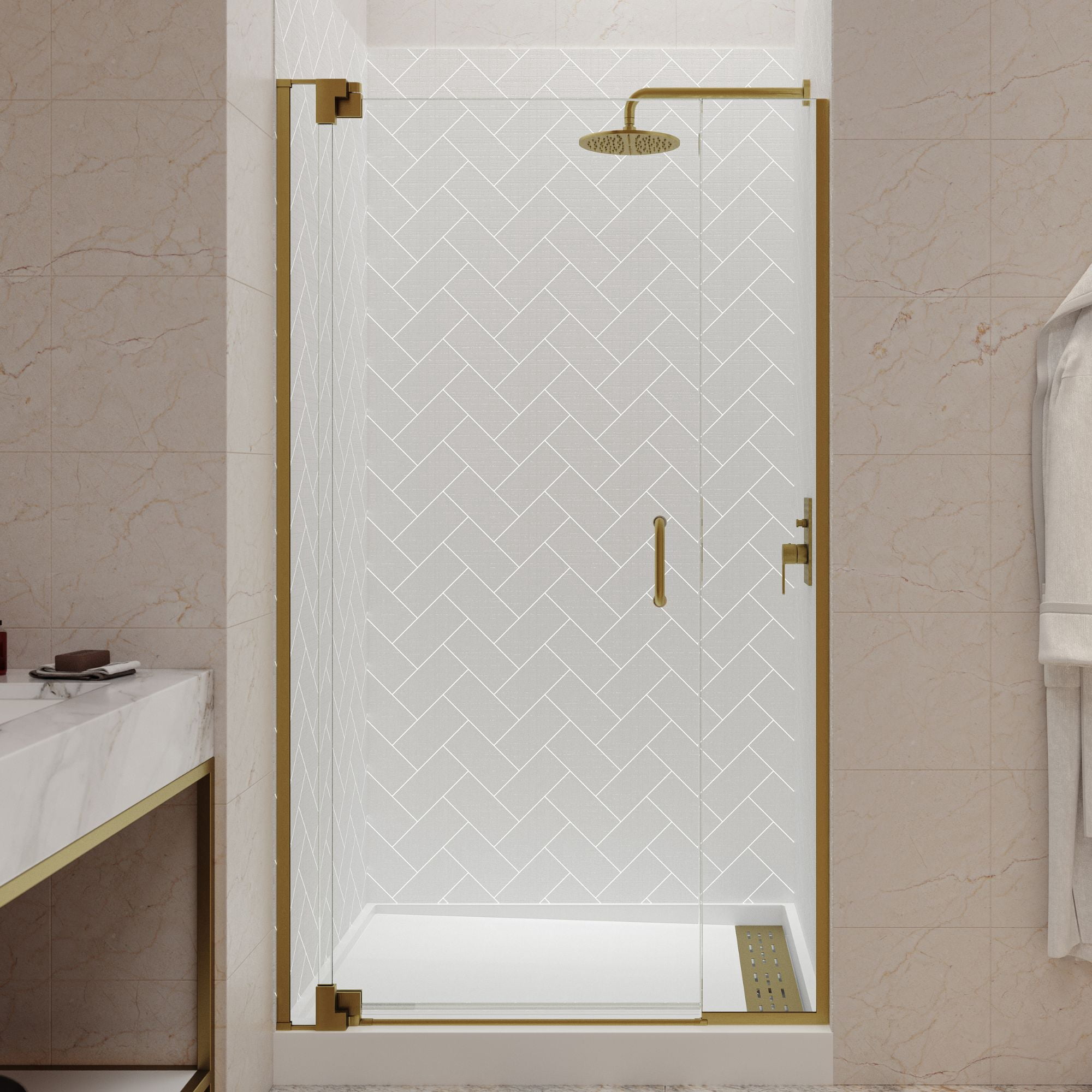 Seawin 42-45 in. W x 72 in. H Flex X Duo Pivot Frameless Shower Door 3/ ...