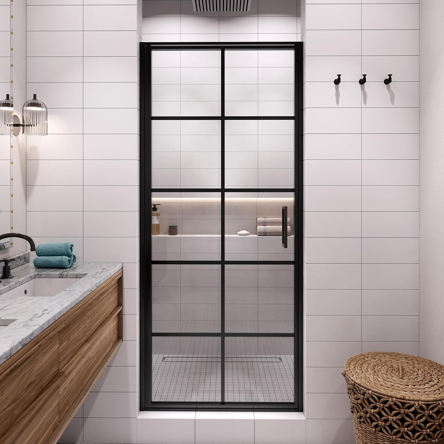 Seawin Axio Gridient 30.25 - 31 x 72 inches Framed Pivot Shower Door 5/ ...