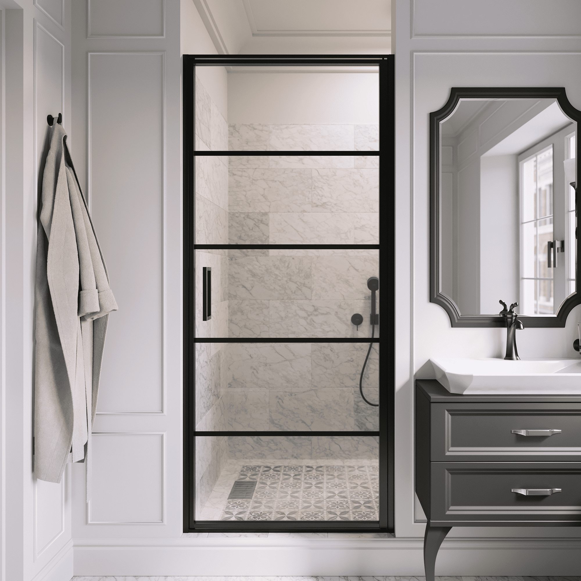 Seawin Axio Horizon 31.25 - 32 x 72 Framed Pivot Shower Door 5/16 in ...