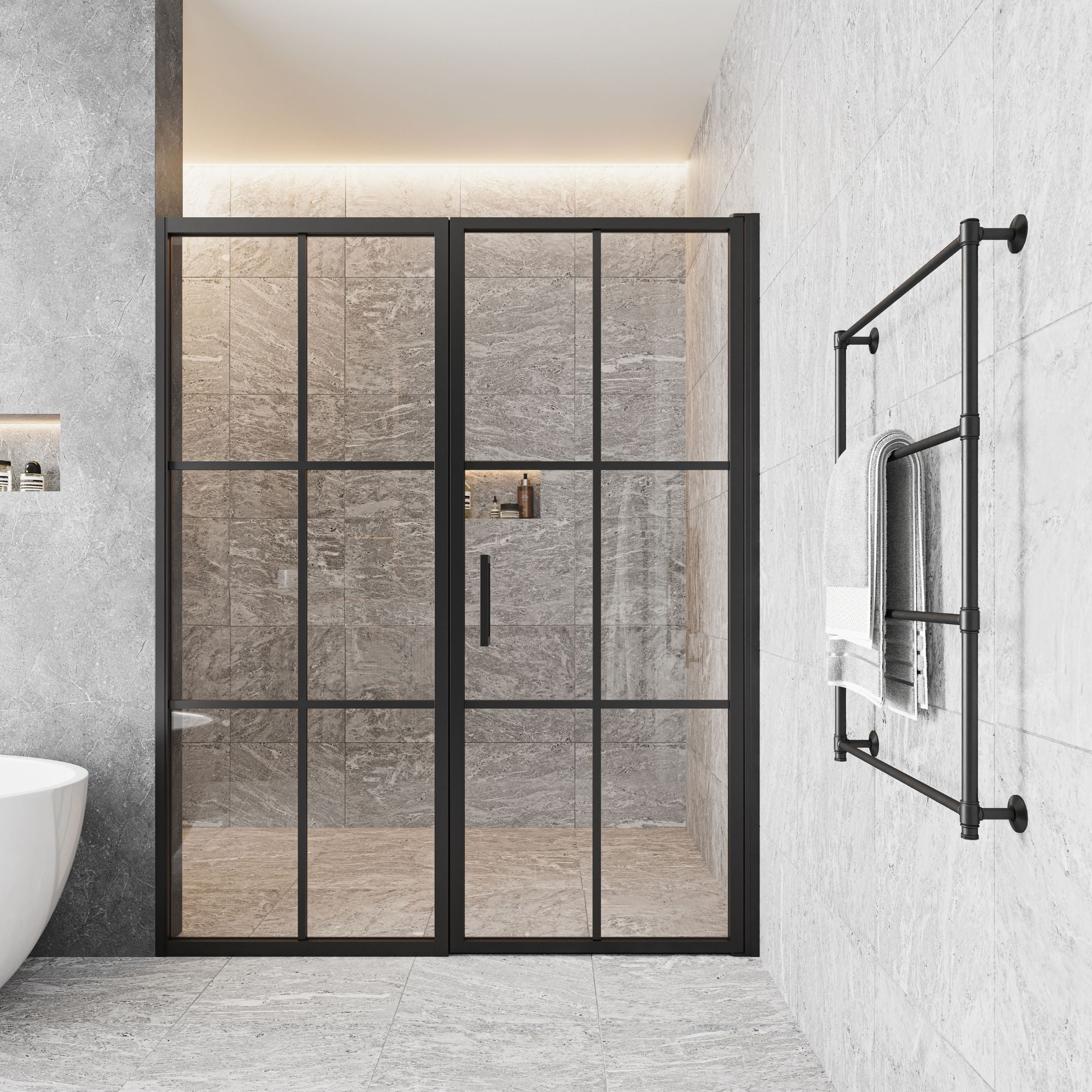 Seawin Axio XTRA Gridient 58.25 - 59 x 72 inches Framed Pivot Shower ...