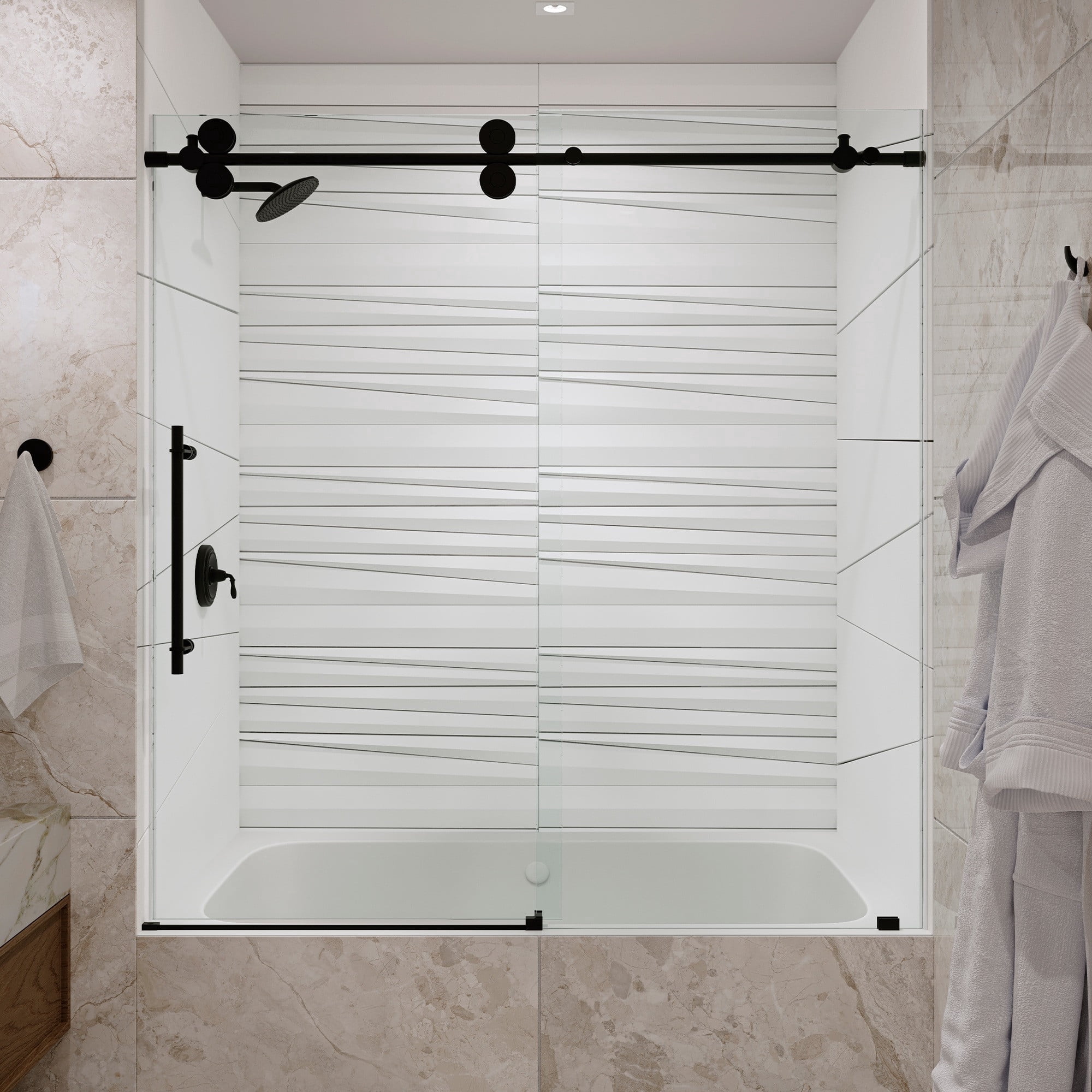 Seawin Cosmo Sliding Tub Door 56 - 60 in. W x 62 in. H Matte Black ...