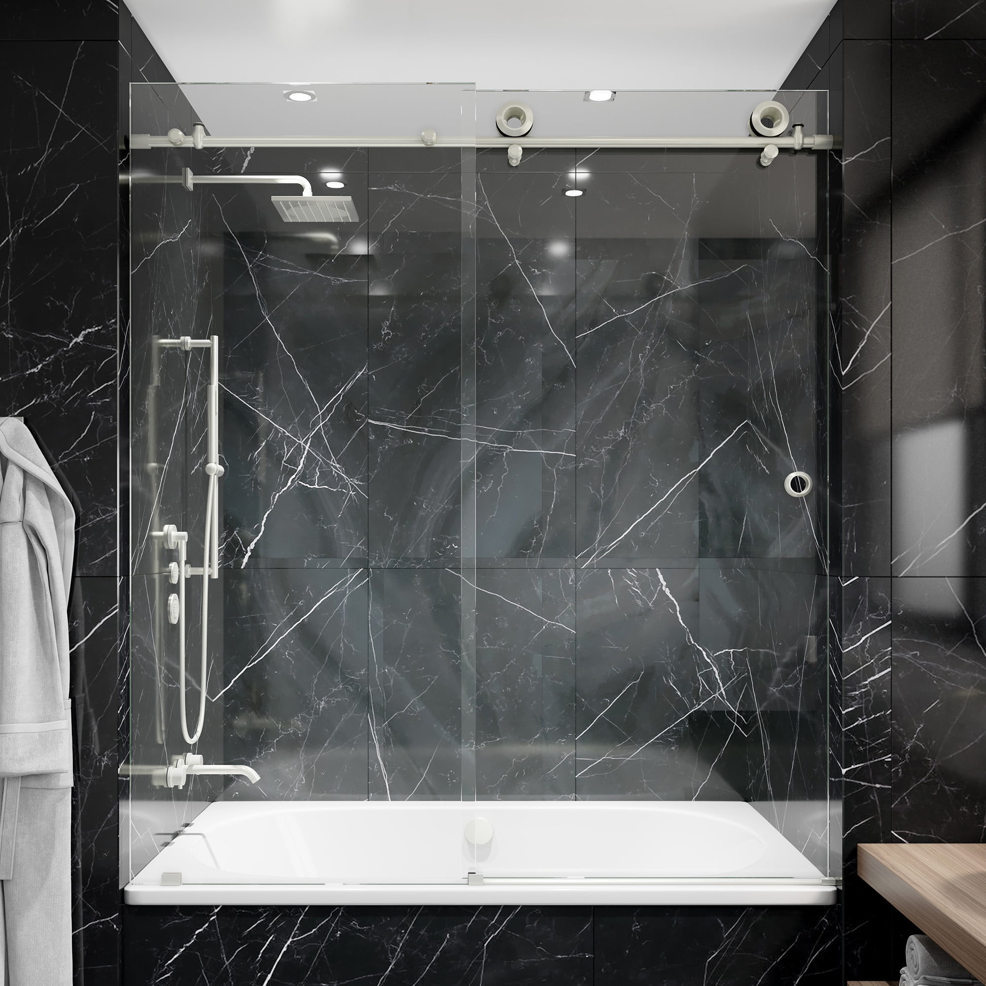 Seawin Hugo 56 - 60 x 62 inches Frameless Sliding Bathtub Door 3/8 in ...