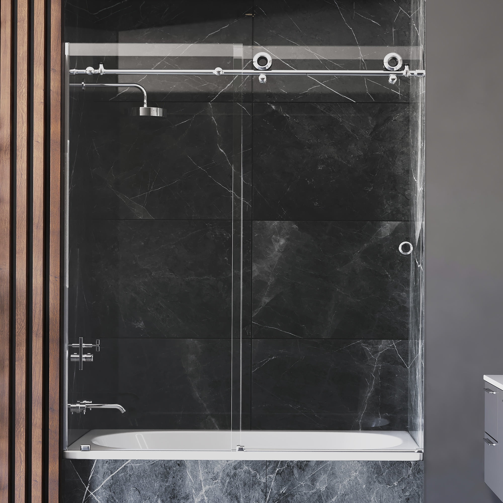Seawin Hugo 56 - 60 x 62 inches Frameless Sliding Bathtub Door 3/8 in ...