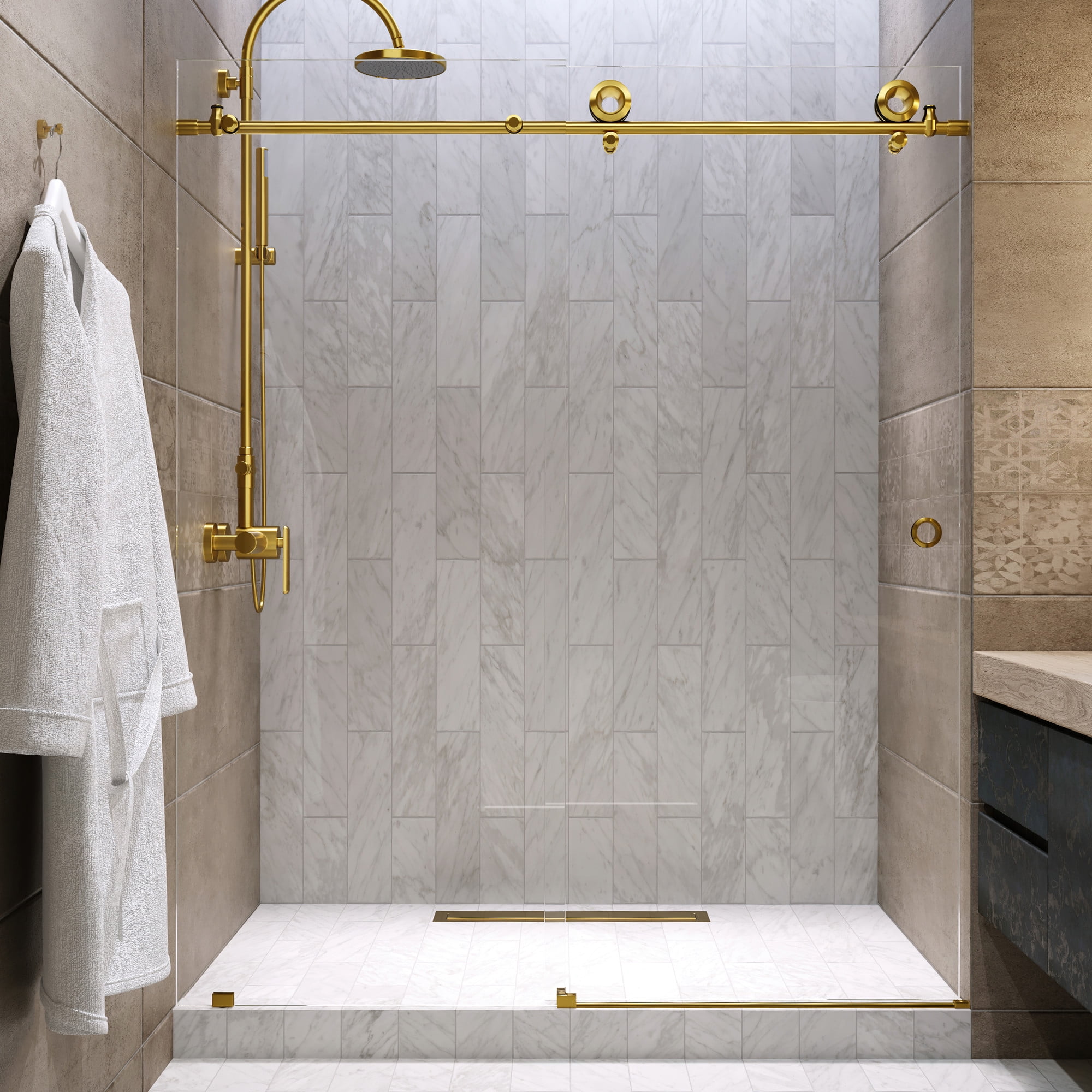 Seawin Hugo 56 - 60 x 78 inches Frameless Sliding Shower Door 3/8 in ...