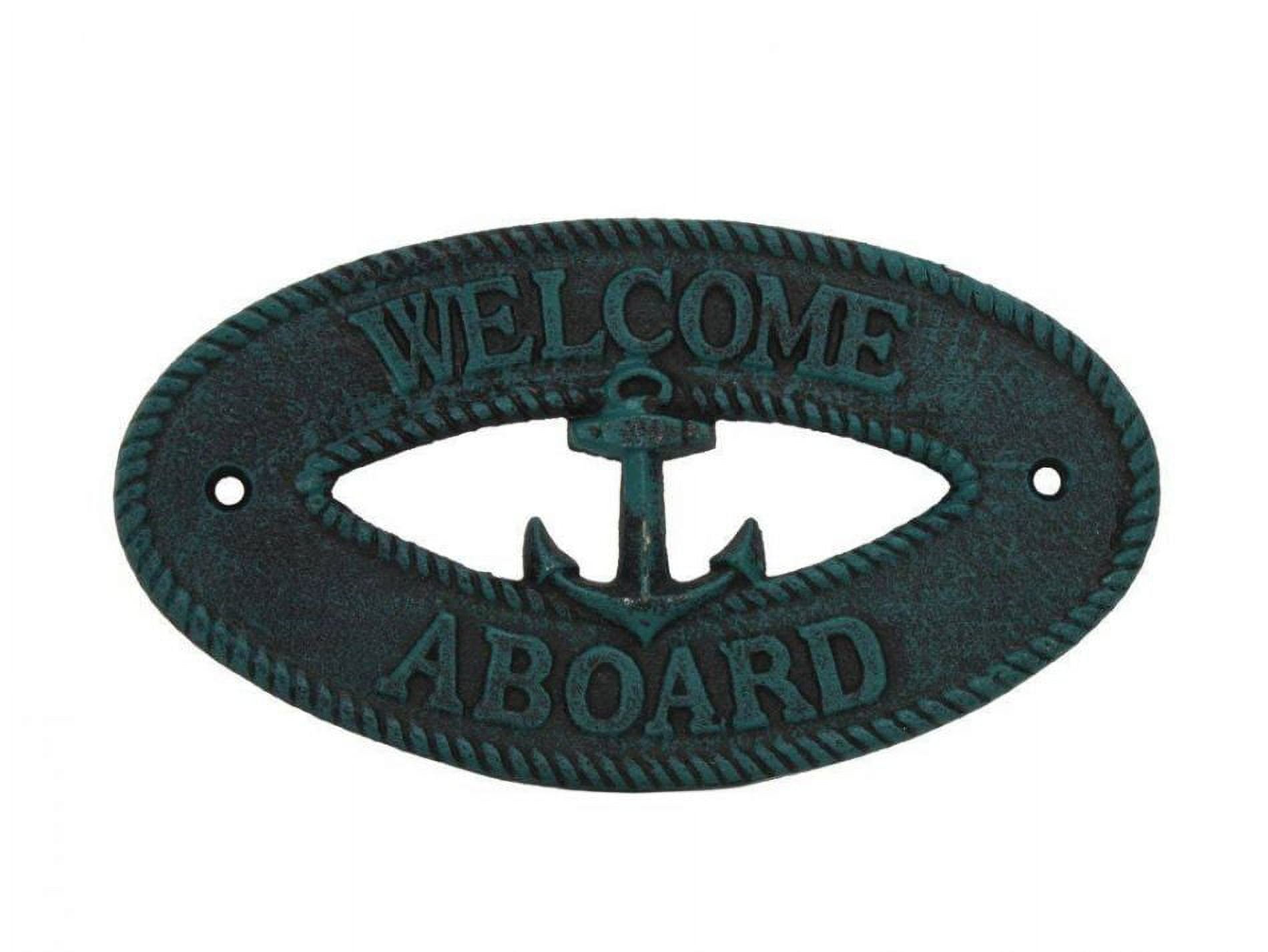 Seaworn Blue Cast Iron Welcome Aboard with Anchor Sign 8" - Metal Wall ...