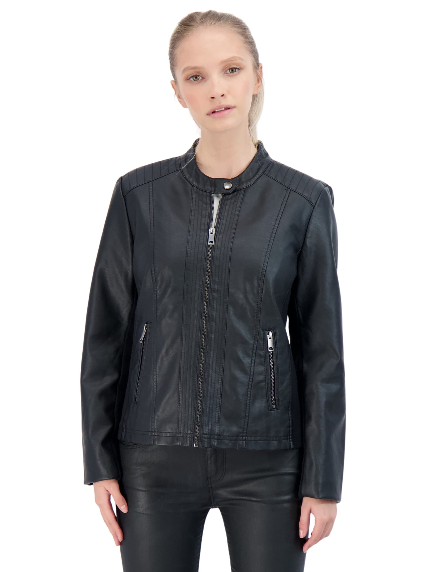 Sebby Collection Women's Faux Leather Moto Jacket - Walmart.com