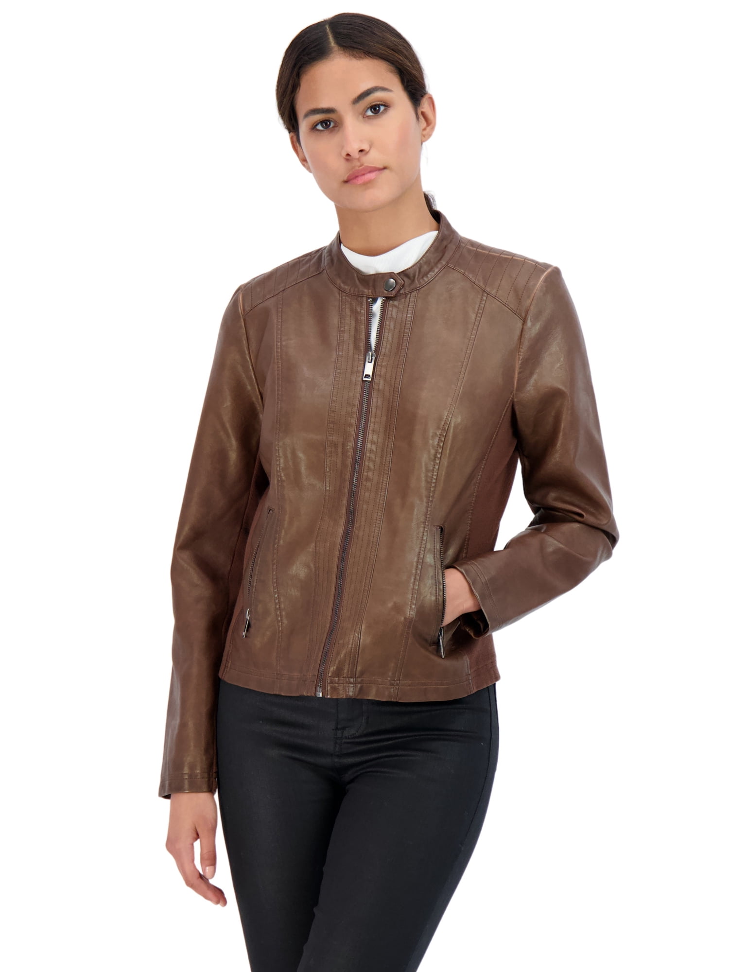 Sebby Collection Women's Faux Leather Moto Jacket - Walmart.com