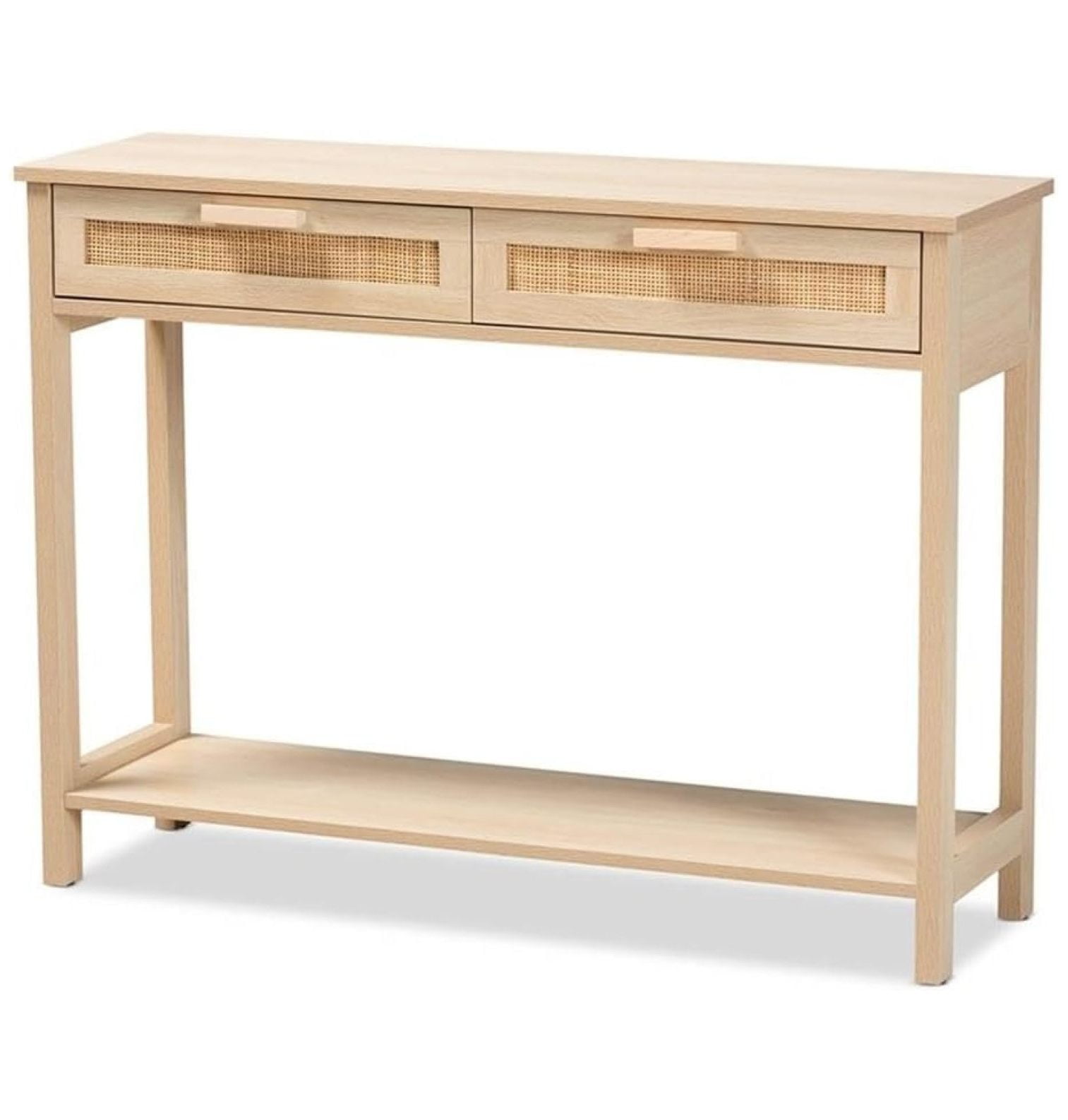 Sebille Modern Wood 2-Drawer 1 Open Shelf Console Table with Rattan in ...