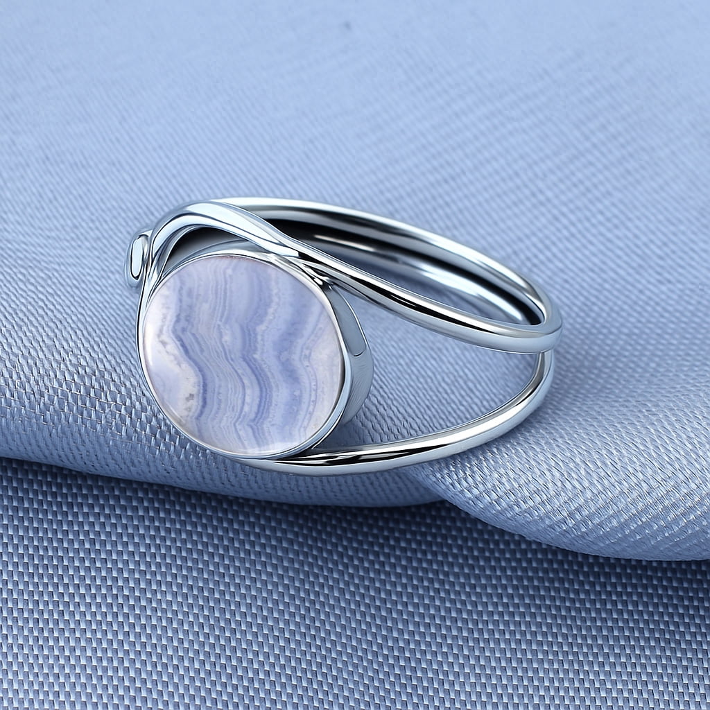 Sechi Blue Lace Agate 925 Sterling Silver Split Shank Ring Gemstone ...