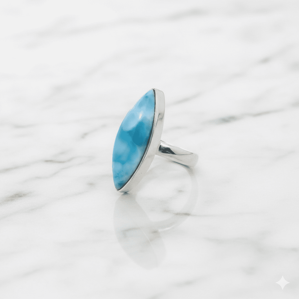 Sechi Natural Larimar Marquise Ring - Bold 925 Sterling Silver Handmade ...