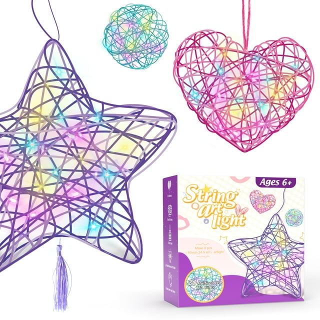 Seckton DIY 3D String Art Kit for Kids, 3 Pack, Heart, Star, Lantern ...