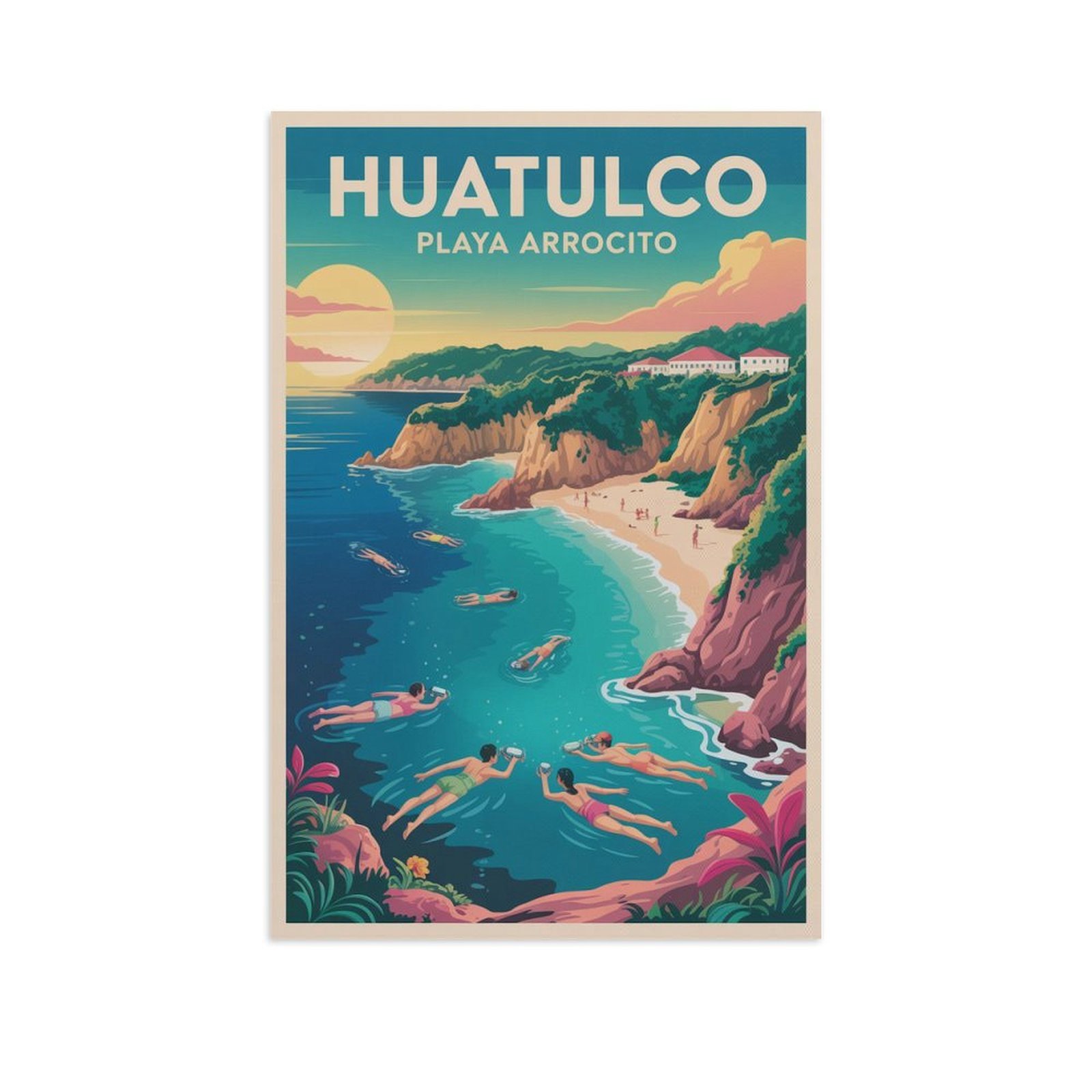 Secluded Beach Wall Art Playa Arrocito Huatulco Mexico Retro Travel ...