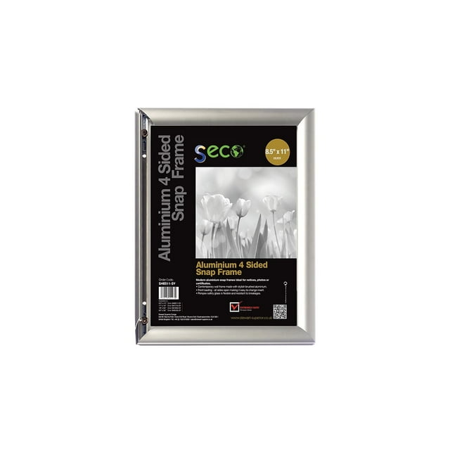 Seco Front Load Easy Open Snap Poster Frame, 8.5' x 11', Silver ...
