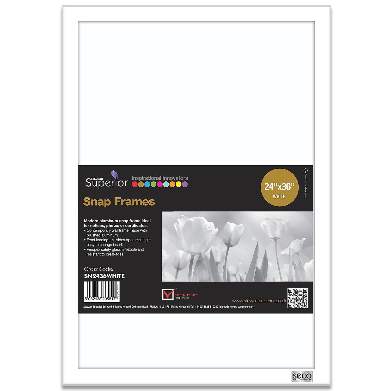 Seco Snap Frame Poster Holder 24" x 36", White Aluminum, Display ...